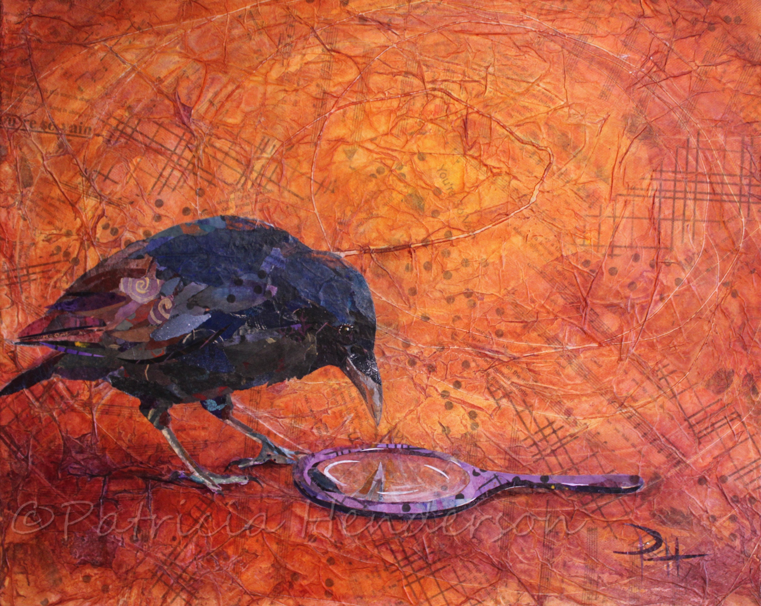 YOU'RE so VAIN Original Paper Collage Crow Painting 16 X 20 on Gallery ...