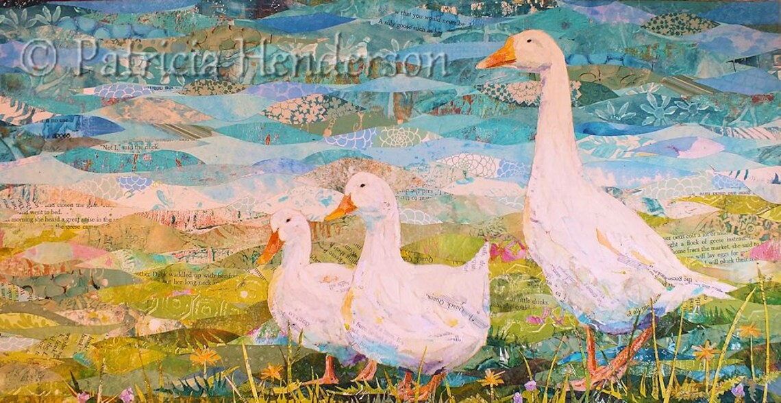DUCK DUCK GOOSE Original Paper Collage Painting 12 X - Etsy