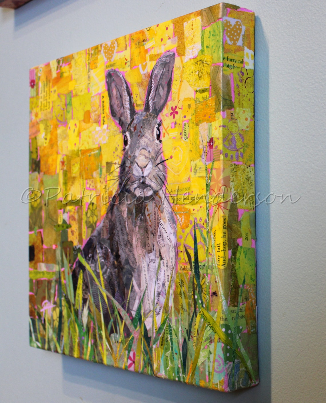 I'M ALL EARS Original Paper Collage Rabbit Painting 12 X 12 on Gallery ...