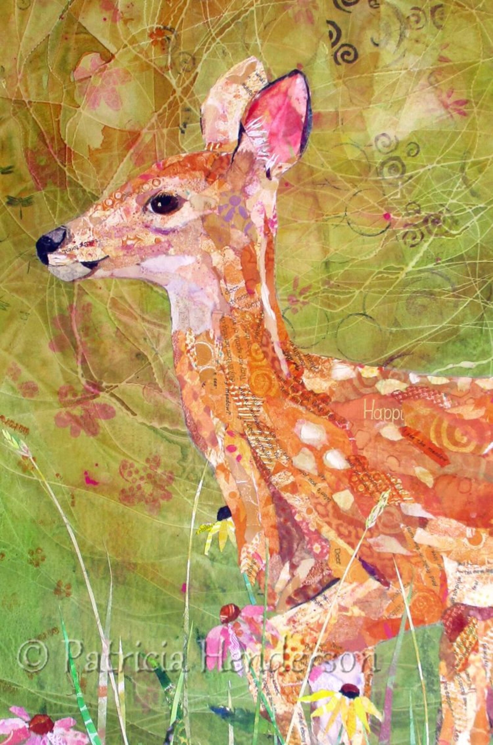 FLORA AND FAWN Large Original Torn Paper Collage Deer Mixed Media ...