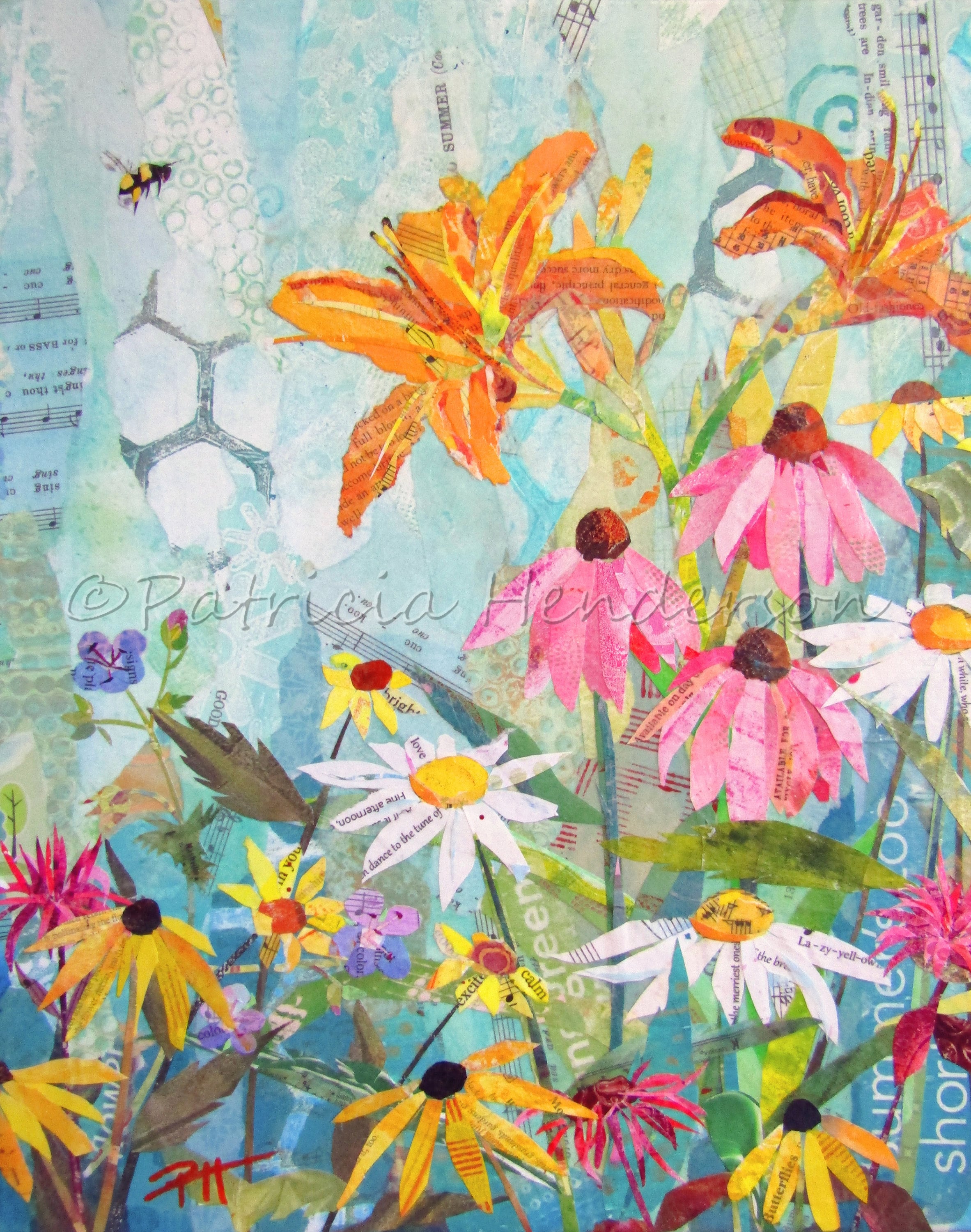 SWEET SUMMER Original Paper Collage FLORAL Painting 14" X 11" on ...