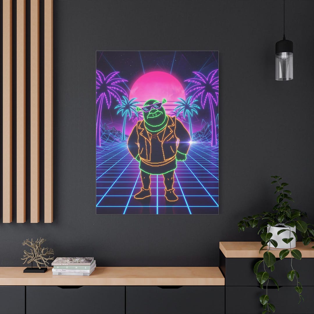Neon Shrek | Retro 1980s Synthwave Canvas - Etsy Canada