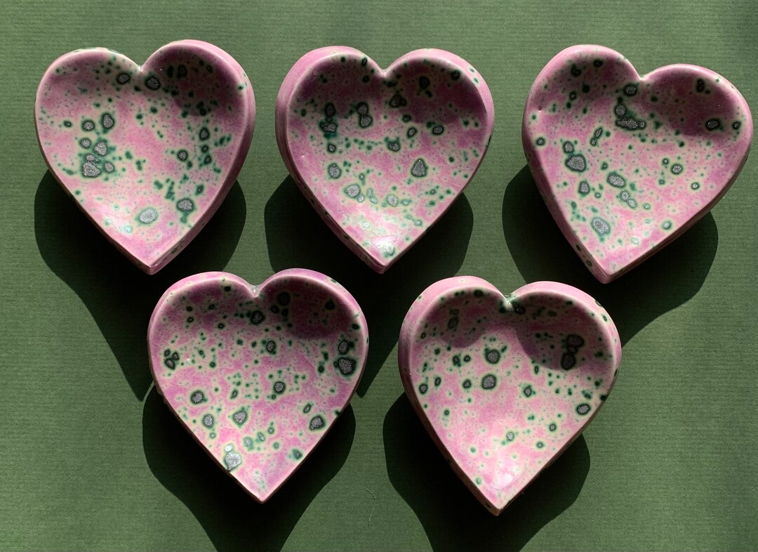 Pink Speckle Glazed Glazed Heart Shaped Ceramic Ring Dish / Anointing ...