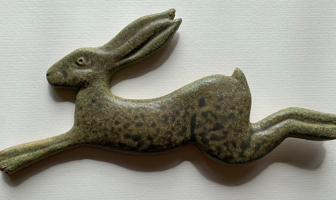 Hare Sculpture Green Glazed Stoneware Ceramic Pottery Wall Decoration ...