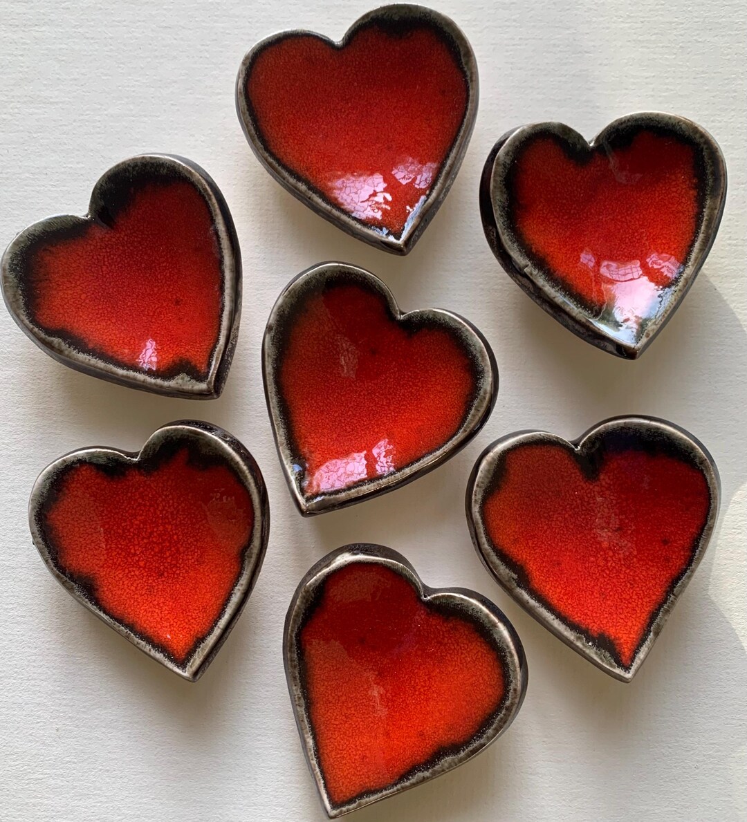 Deep Red and Metallic Glazed Heart Shaped Ceramic Ring Dish / Anointing ...