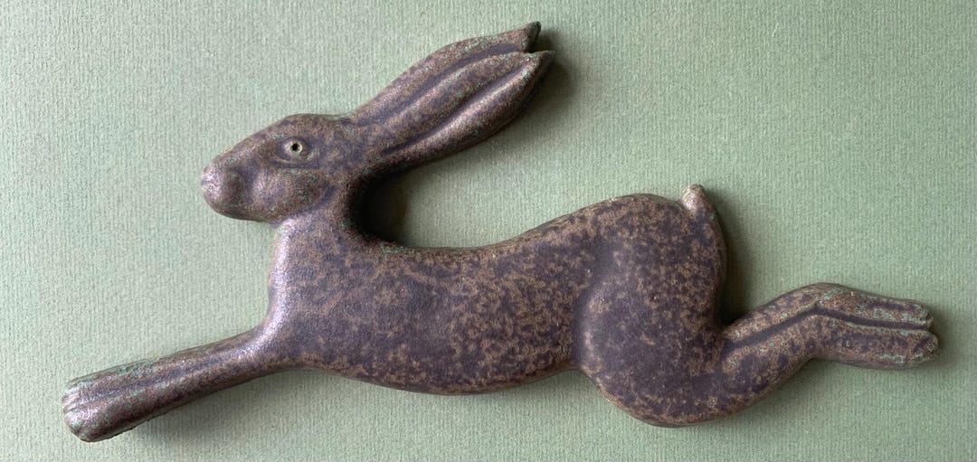 Hare Sculpture Dark Green Glazed Stoneware Ceramic Pottery Wall ...
