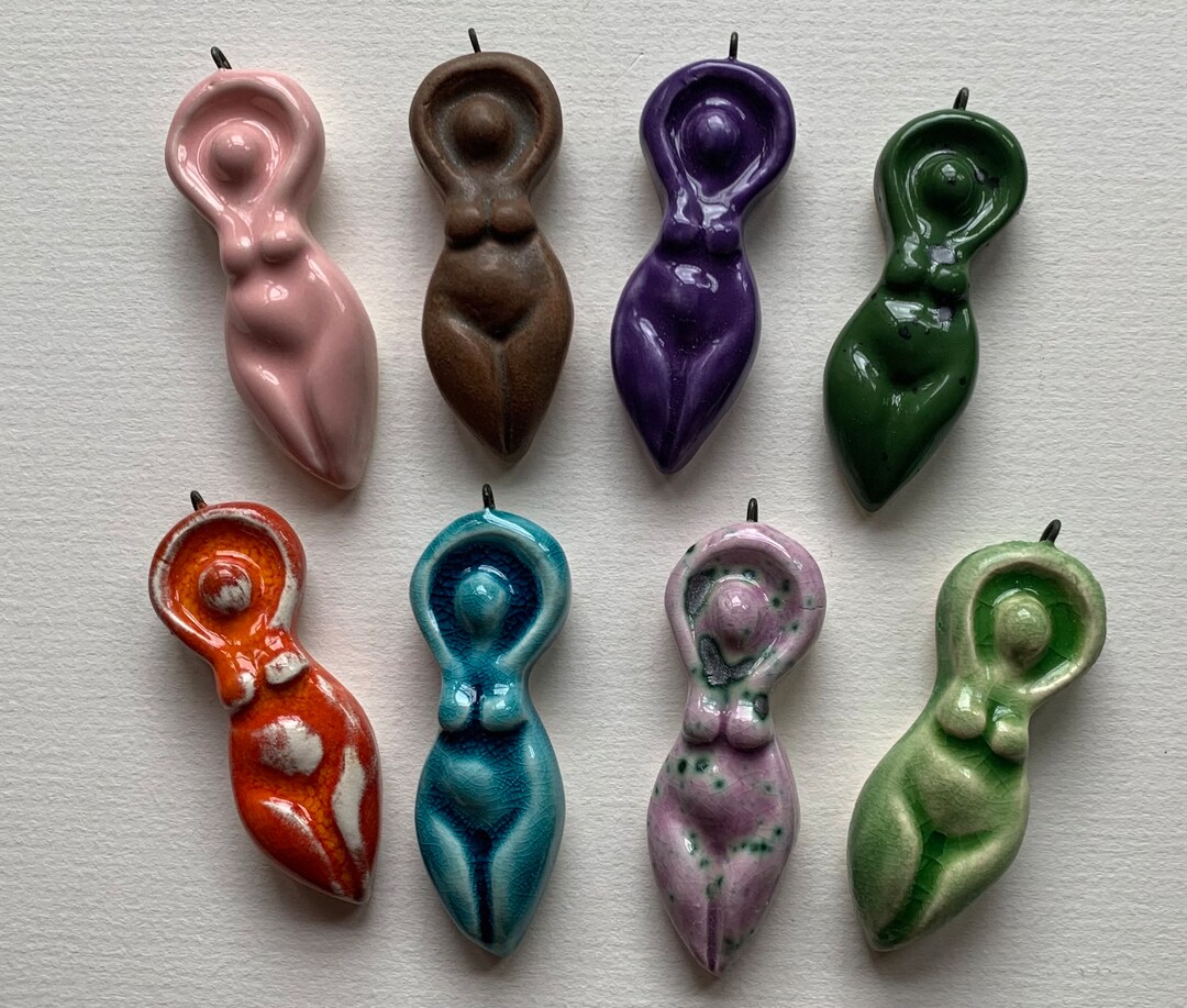 Earth Mother Goddess Ceramic Pottery Glazed Pendant Green Pink ...