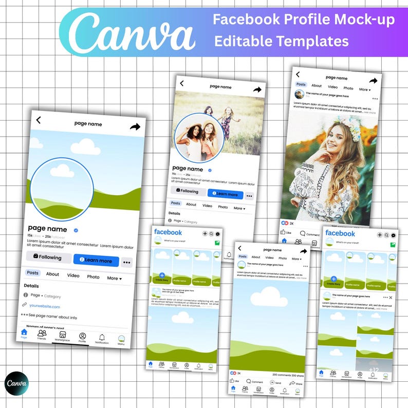 Facebook Page Canva Template Set: Profile, Post & Story Mockups ...