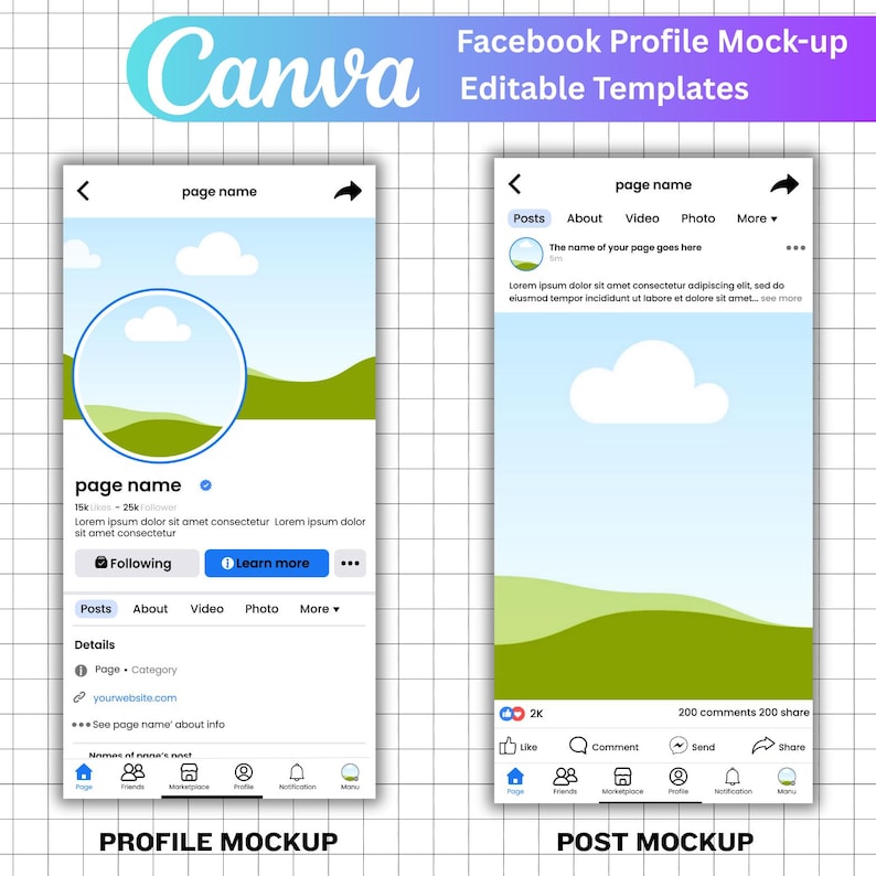Facebook Page Canva Template Set: Profile, Post & Story Mockups ...