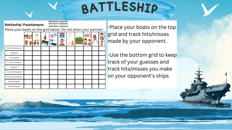 Spanish Battleship Game – Pasatiempos | Printable Speaking Activity ...