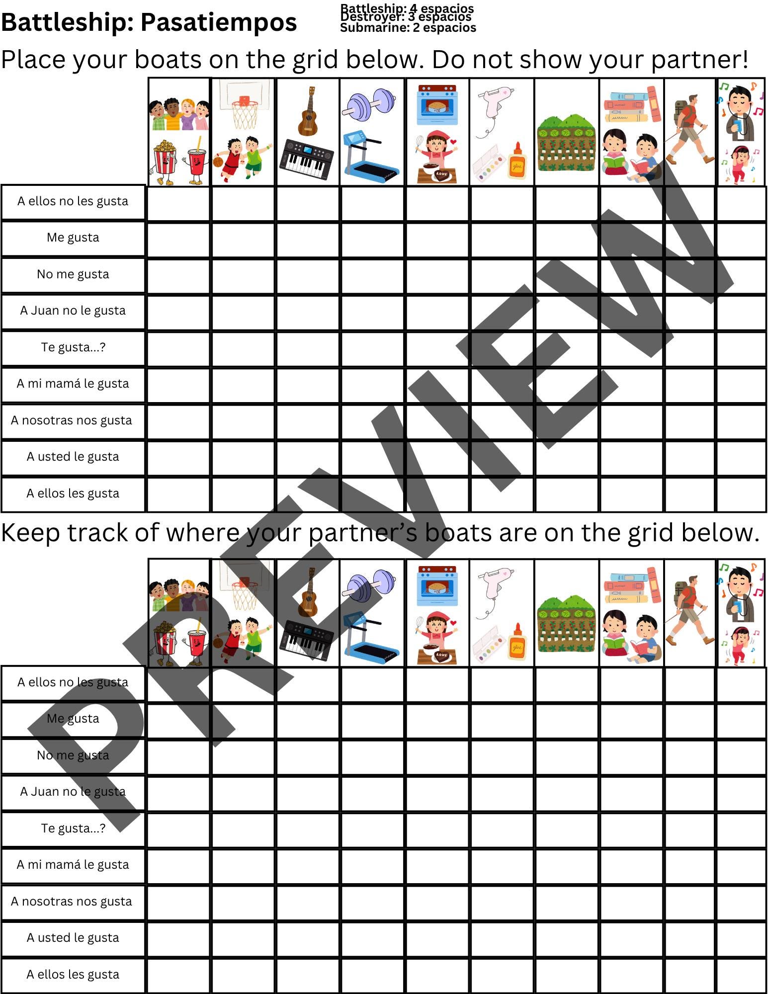 Spanish Battleship Game – Pasatiempos | Printable Speaking Activity ...