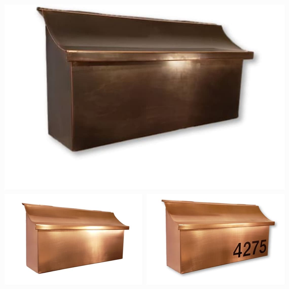 Flash Mount Copper Mailbox Patina Copper Mailbox House Numbers | Etsy