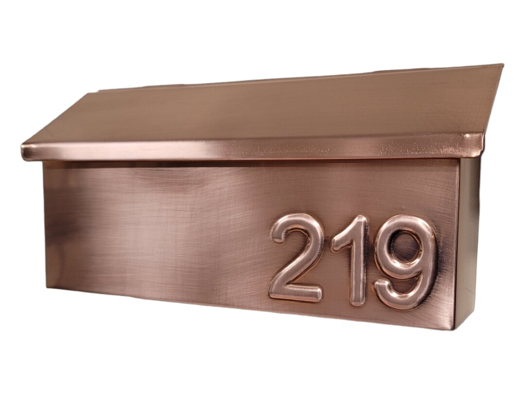 Wall Mount Copper Mailbox With Embossed House Number Solid Copper ...