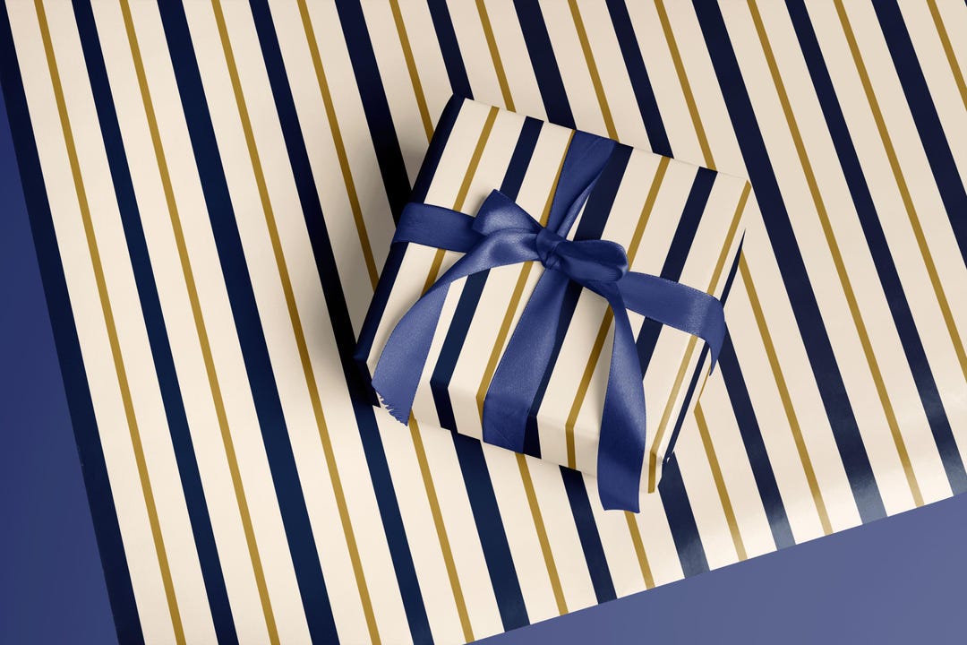 Preppy Blue Stripe Wrapping Paper, Elegant Masculine Gift Wrap for ...