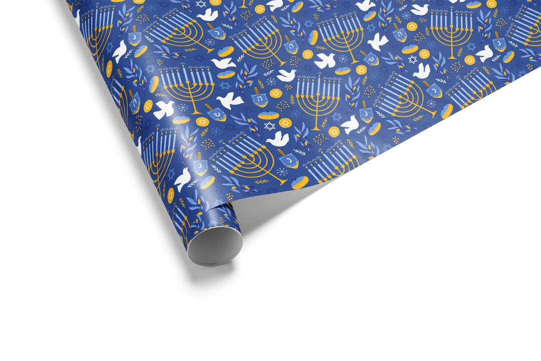 Hanukkah Gift Wrap: Jewish Holiday Symbols, Festive Wrapping Paper - Etsy