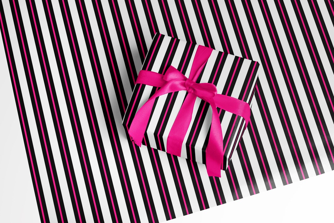 Hot Pink Stripe Wrapping Paper, Preppy Chic Gift Wrap for Birthday ...