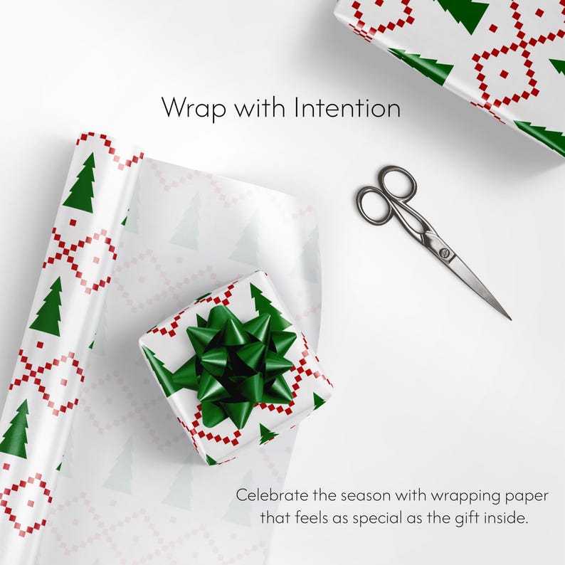 Pixel Christmas Tree Wrapping Paper, Eco-friendly Holiday Gift Wrap - Etsy