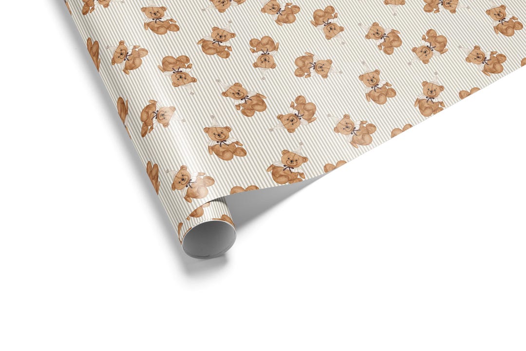 Teddy Bear Wrapping Paper Roll, Cute Baby Shower Gift Wrap - Etsy