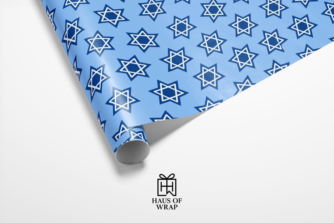 Star of David Hanukkah Wrapping Paper | Navy Blue Jewish Gift Wrap - Etsy
