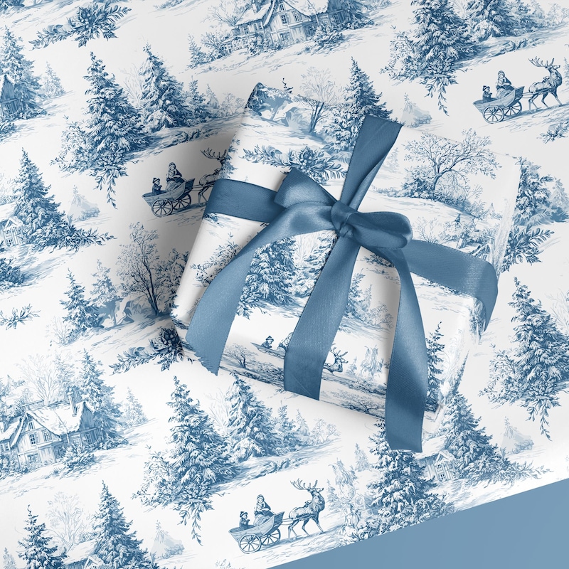 Blue Toile Christmas Wrapping Paper - Etsy