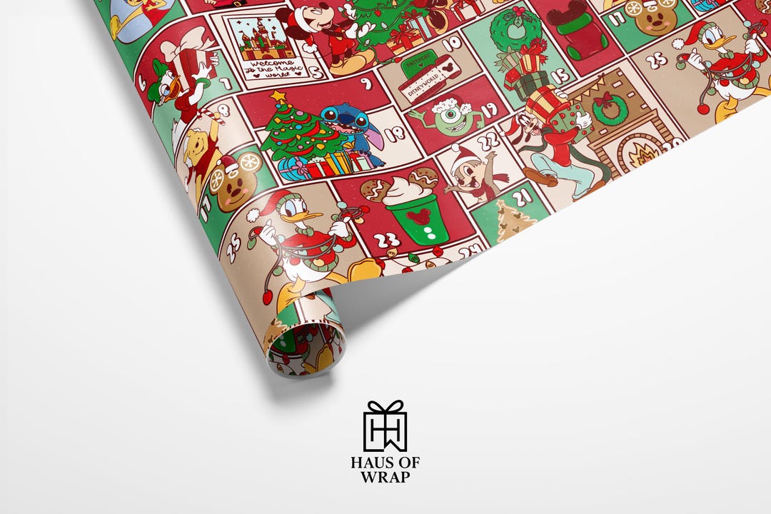 Disney Christmas Wrapping Paper | Holiday Characters & Tree - Etsy