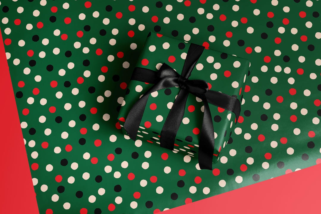 Modern Christmas Gift Wrap, Green Confetti Elegant Holiday Wrapping ...