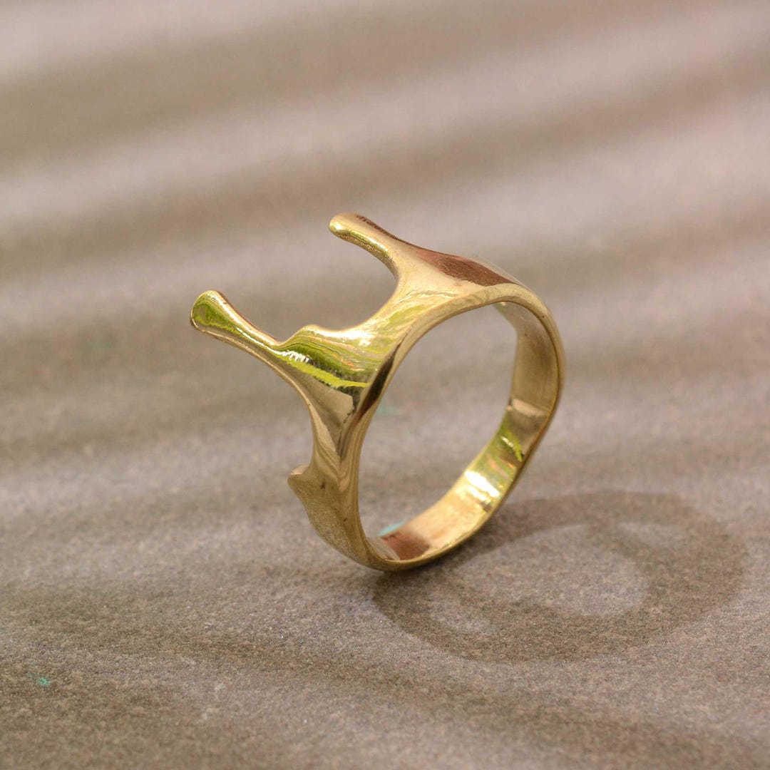 Gold Brass Crown Ring – Minimalist Royalty-inspired Adjustable Band ...