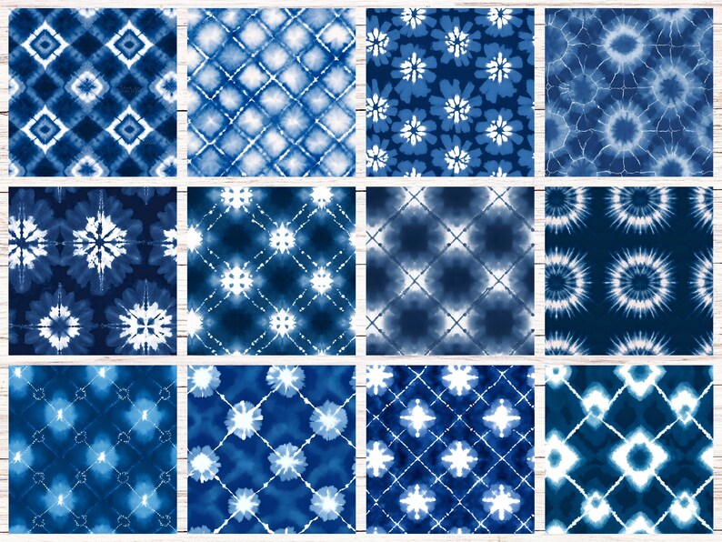Japanese Shibori Digital Papers, Indigo Tie-dye (28 Seamless Patterns ...