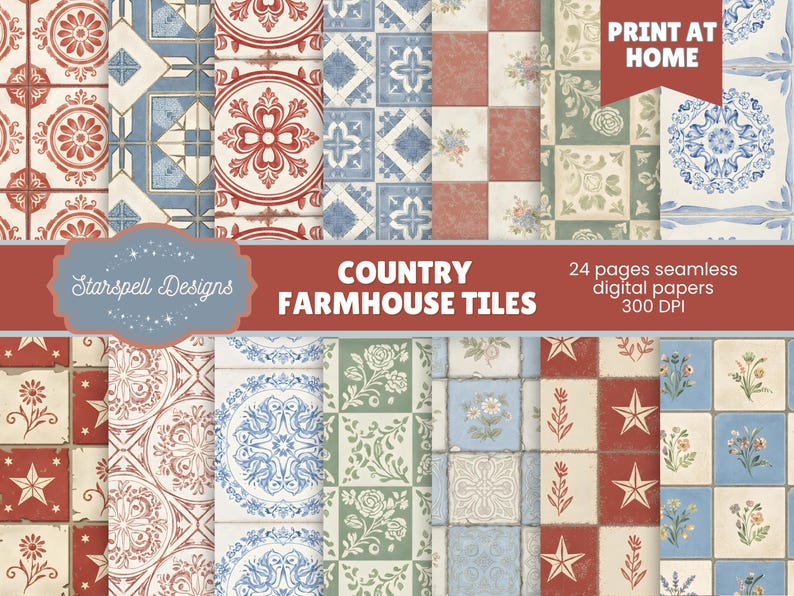 Farmhouse Digital Paper | Countryside Seamless Patterns | Vintage Farm ...