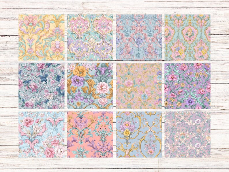 Pastel Rococo Seamless Patterns | 30 Elegant Vintage Baroque Digital ...