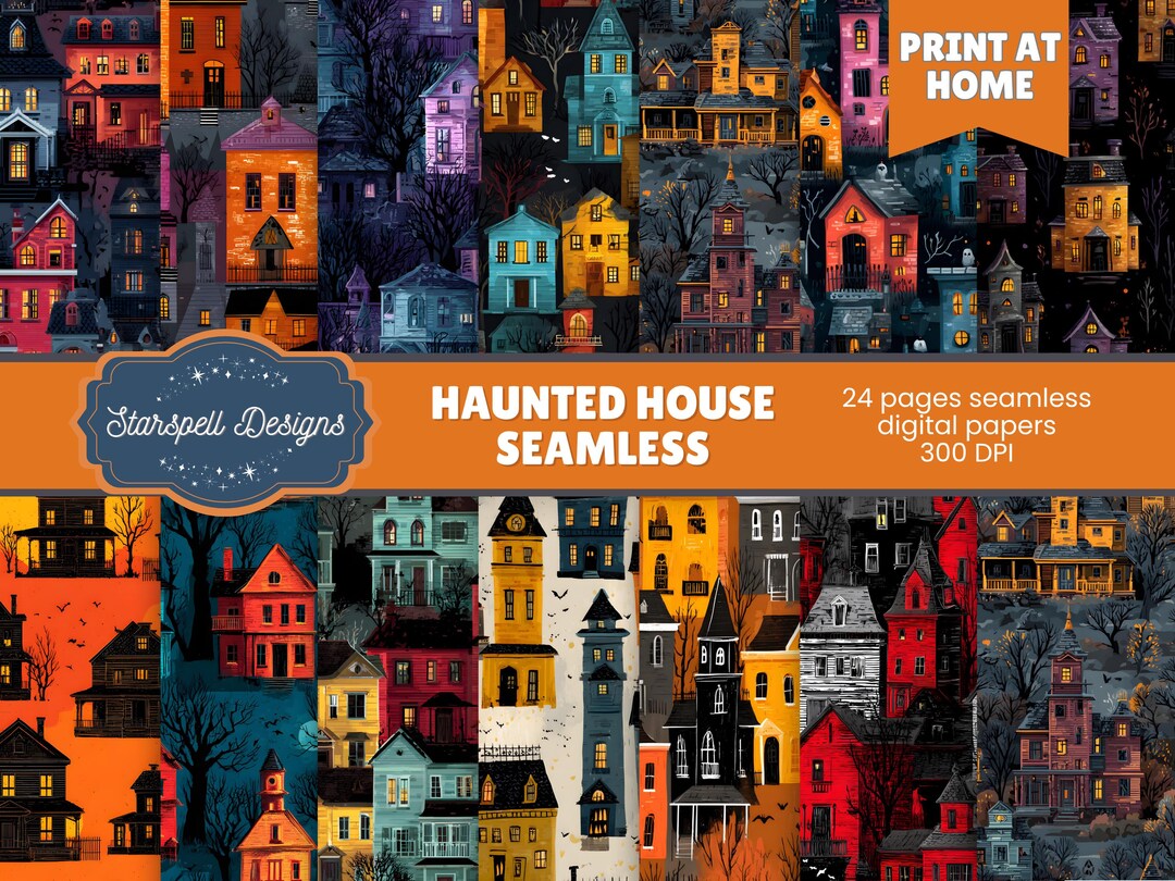 Halloween Digital Paper With Commercial License | Haunted House ...