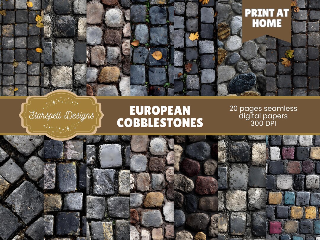 Cobblestone Texture Digital Paper: Seamless Stone Design (12x12", 300 ...