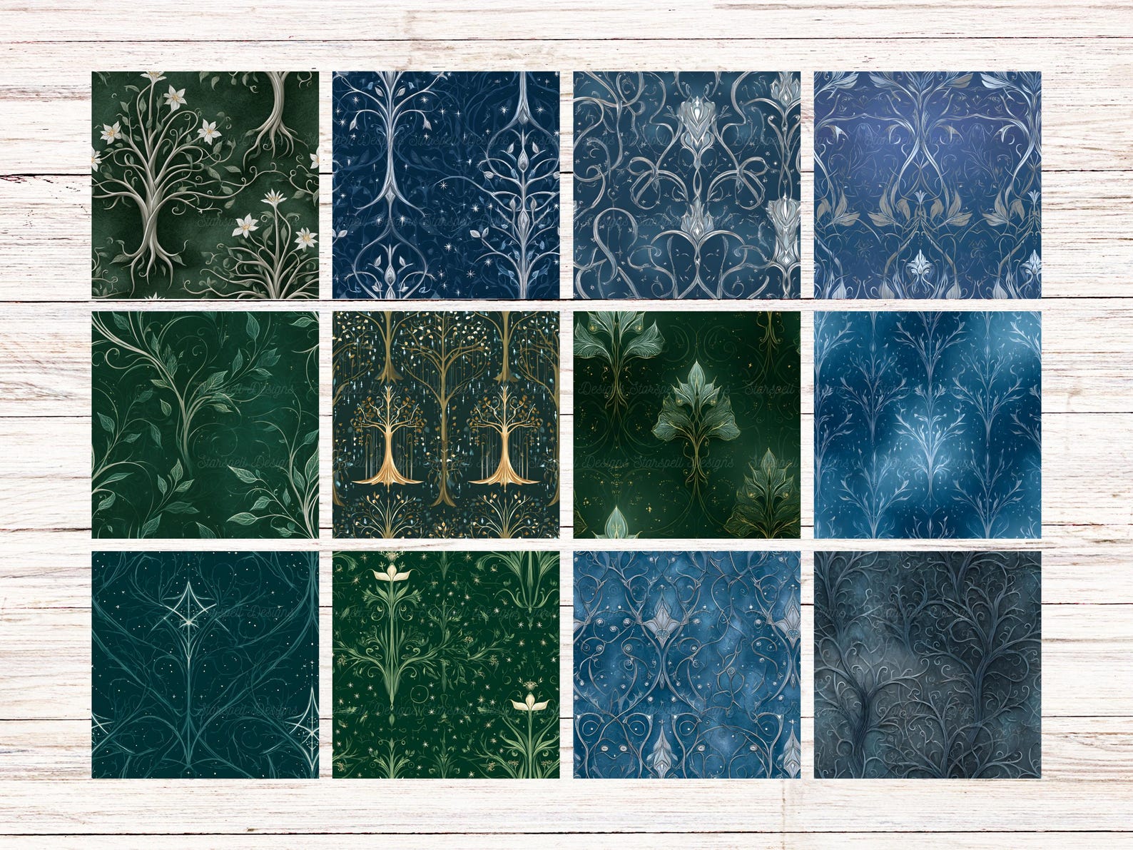 Enchanted Forest Digital Paper, Elvish Fantasy Seamless Patterns for ...