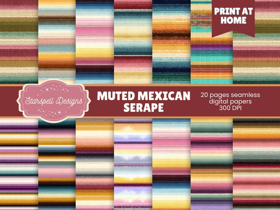 Muted Mexican Serape Digital Papers | Seamless Boho Stripe Patterns for ...