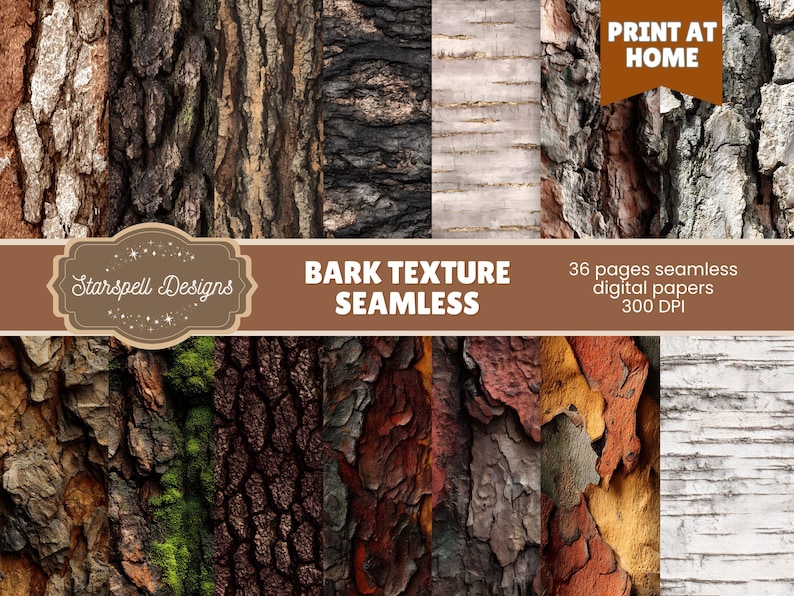 Tree Bark Seamless Texture Papers | 36 Realistic Wood & Nature Digital ...