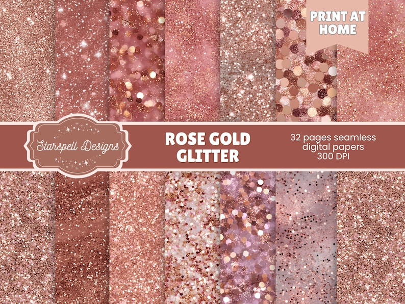 Rose Gold Glitter Seamless Patterns | 32 Sparkling Metallic Digital ...