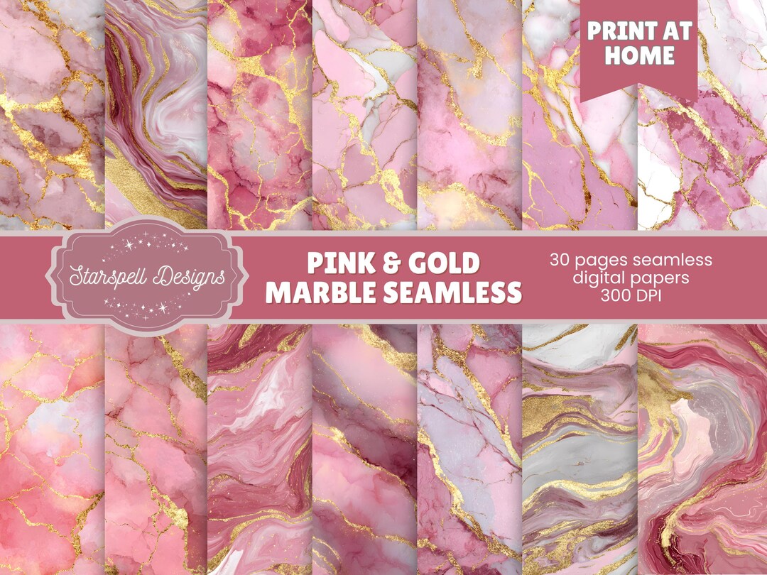 Pink & Gold Marble Seamless Patterns | 30 Elegant Metallic Digital ...