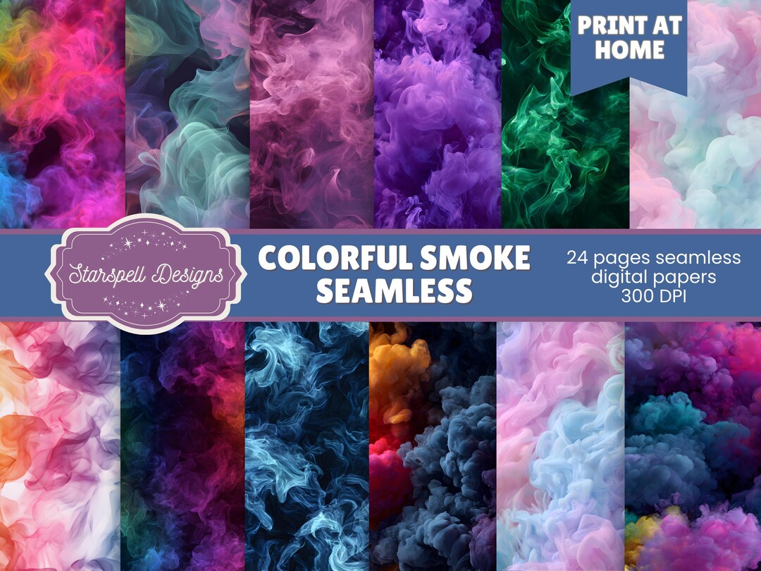 Colorful Smoke Seamless Patterns | 24 Vivid Vapor Texture Digital ...
