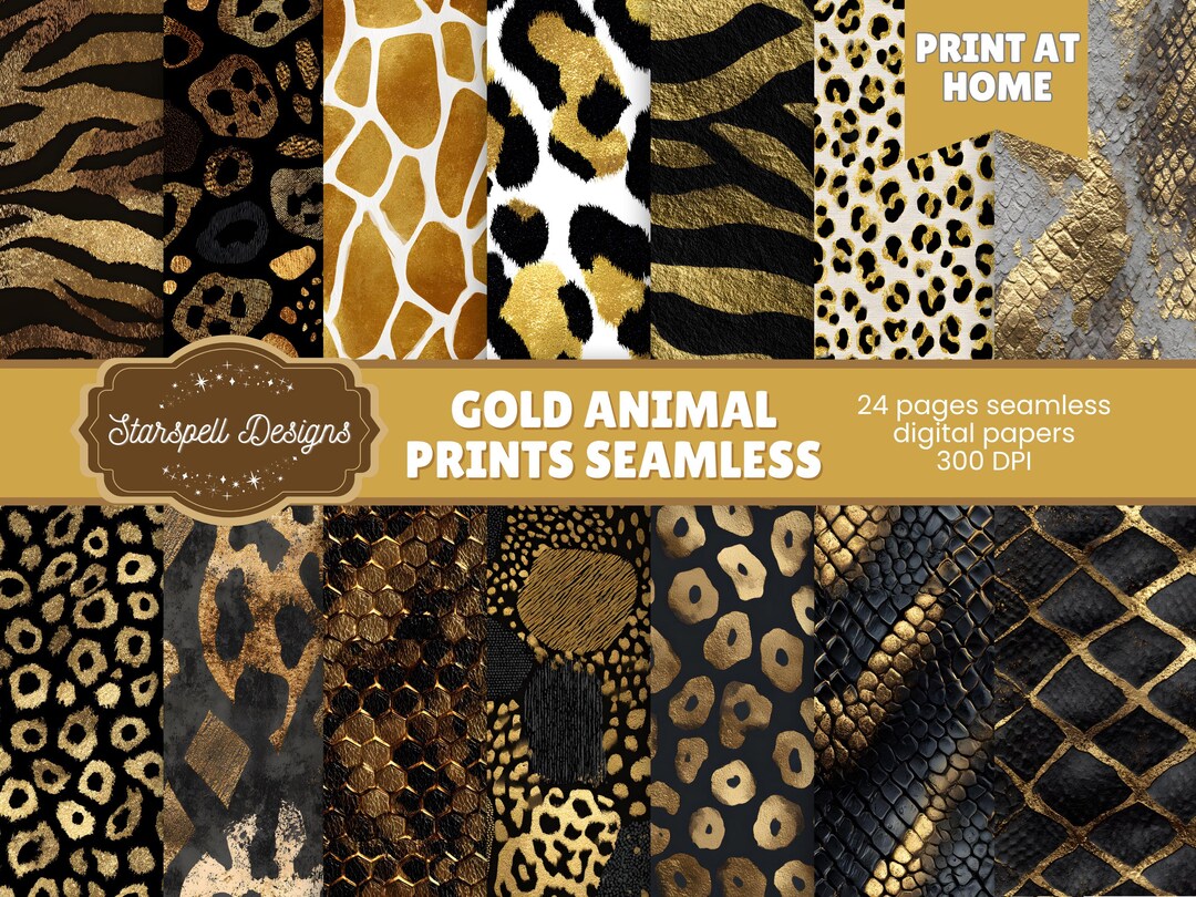 Gold Animal Print Seamless Patterns | 24 Luxe Metallic Safari Digital ...
