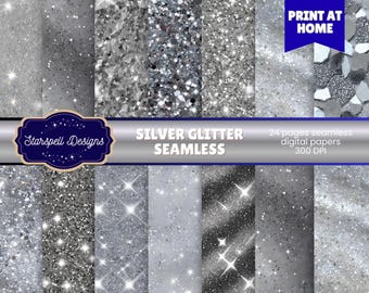 Silver Glitter Seamless Printable Backgrounds | Glittery Digital Paper ...