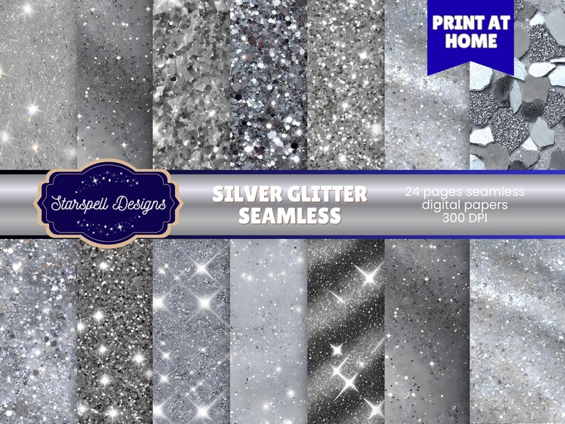 Silver Glitter Seamless Printable Backgrounds | Glittery Digital Paper ...