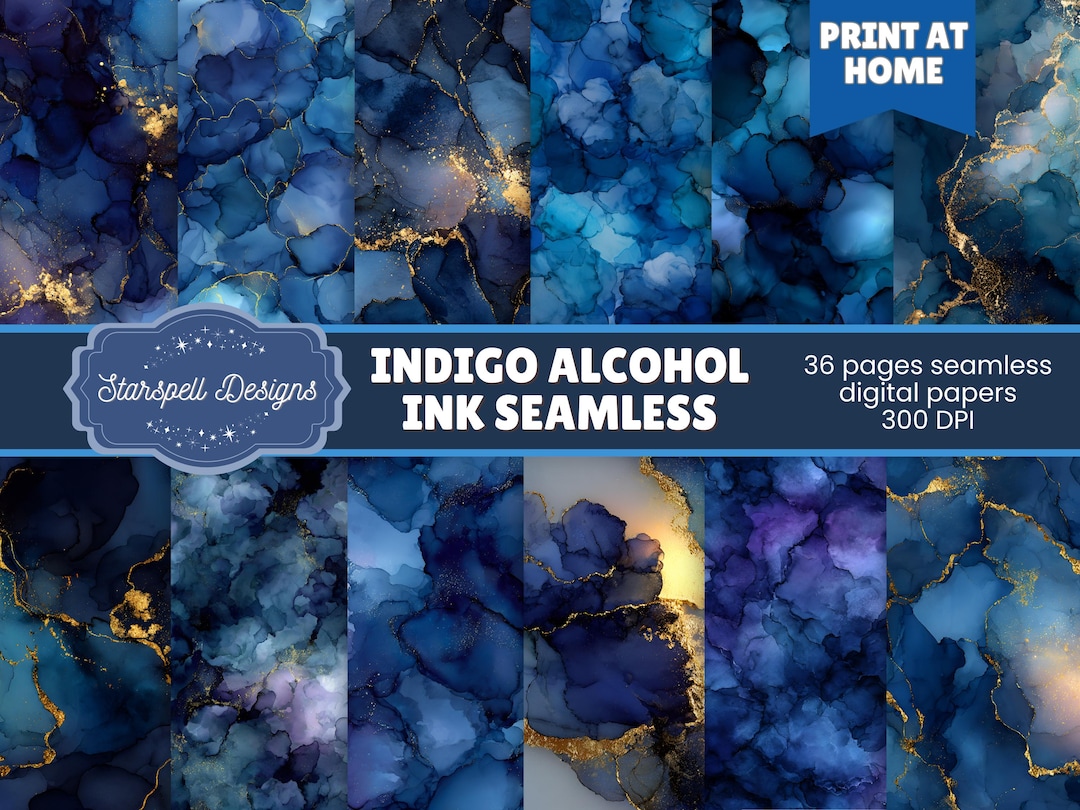 Indigo Alcohol Ink Seamless Patterns | 36 Fluid Abstract Digital Papers ...