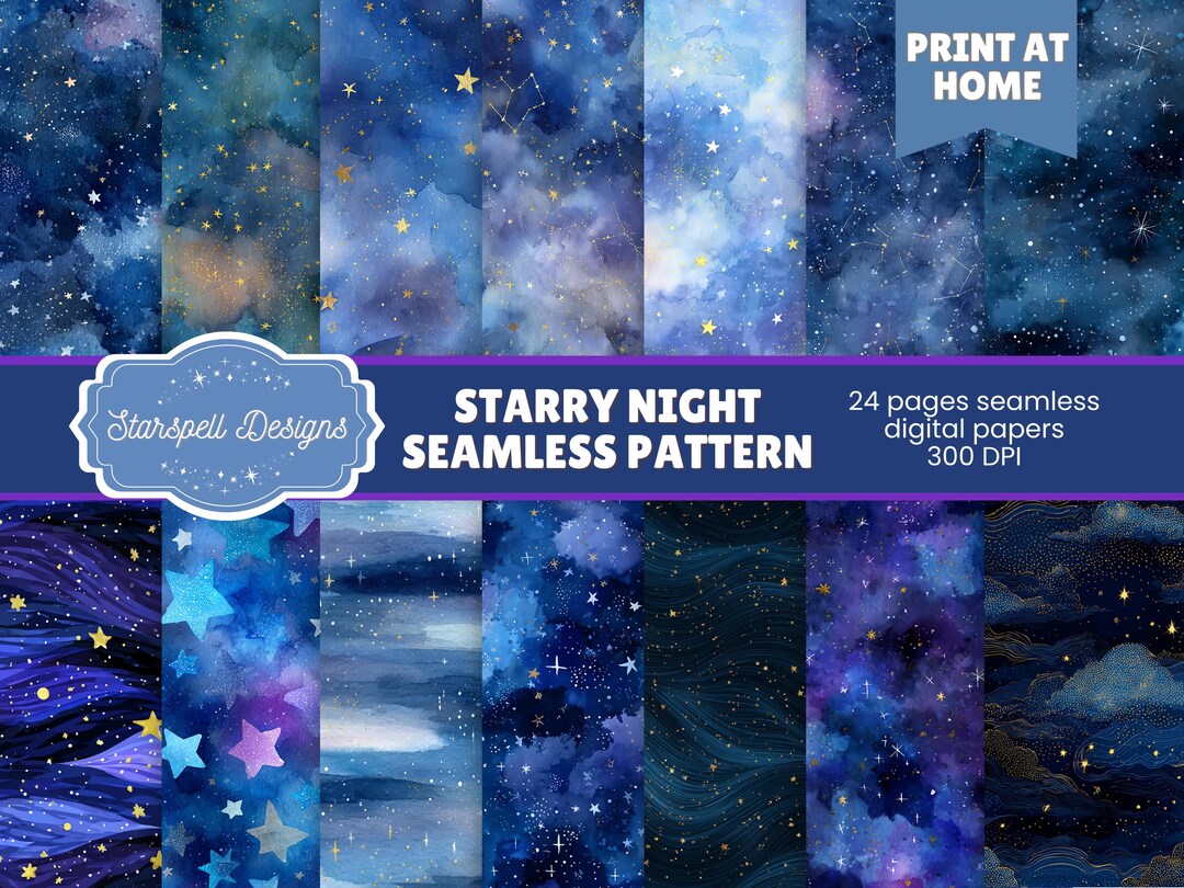 Starry Night Sky Digital Papers | Celestial Seamless Backgrounds for ...