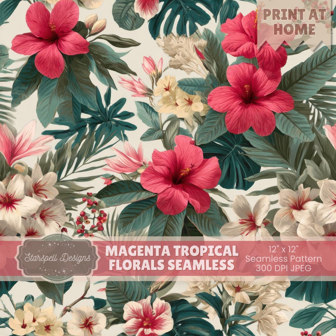 Magenta Tropical Florals Seamless Pattern | Bold Pink Island Flower ...