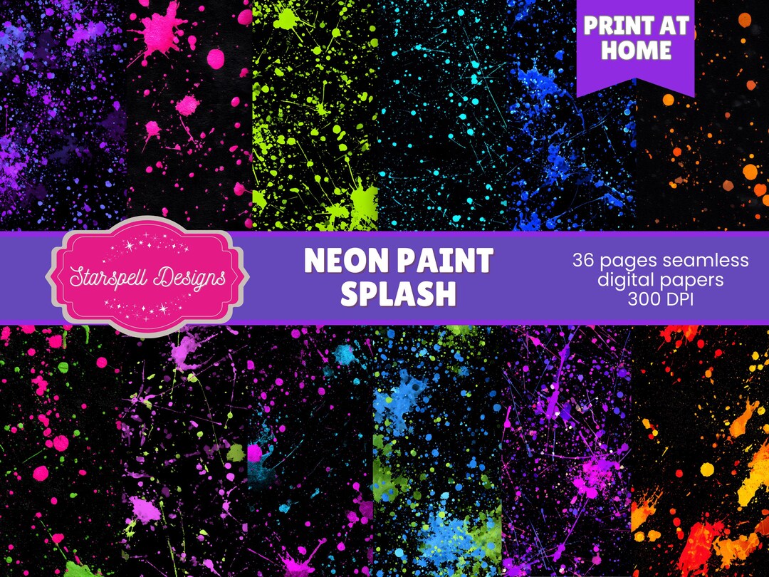 Neon Paint Splash Seamless Patterns | 36 Bold Splatter Abstract Digital ...