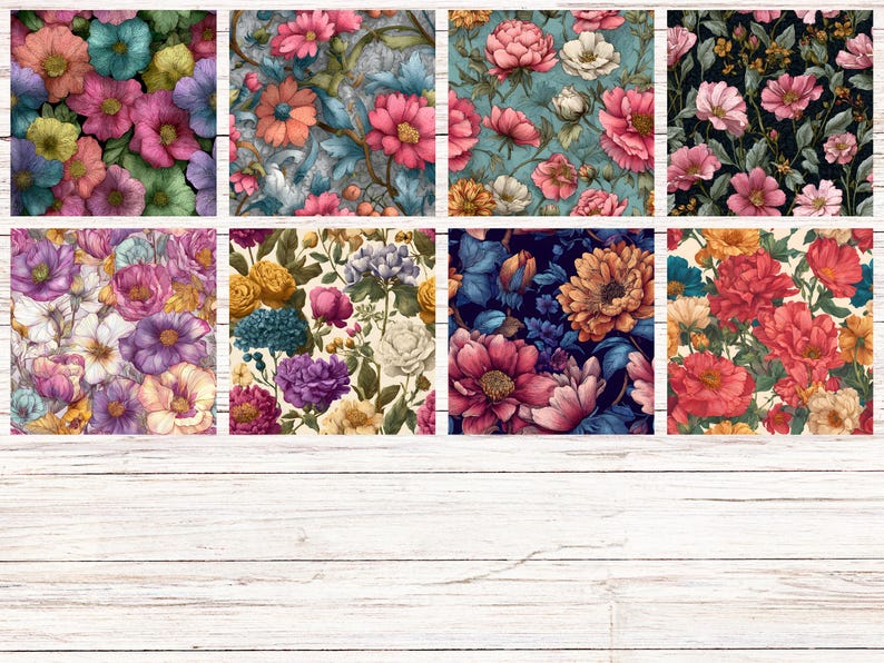 Vintage Florals Seamless Patterns | 32 Classic Botanical Digital Papers ...
