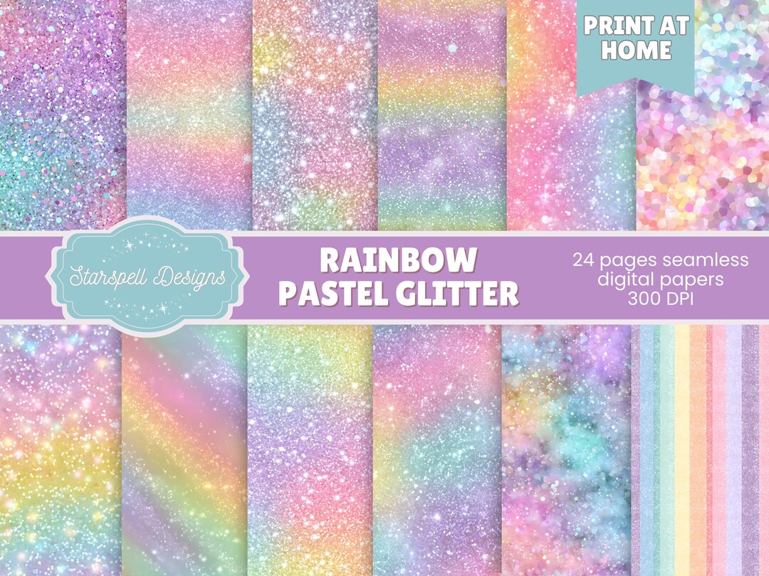 Pastel Rainbow Glitter Seamless Patterns | 24 Soft Sparkling Digital ...