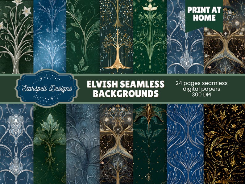 Enchanted Forest Digital Paper, Elvish Fantasy Seamless Patterns for ...