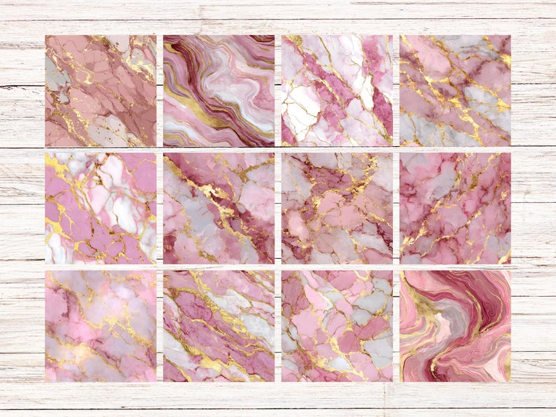 Pink & Gold Marble Seamless Patterns | 30 Elegant Metallic Digital ...