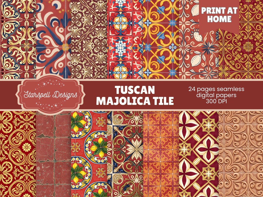 Tuscan Majolica Tile Seamless Patterns | 24 Italian Ceramic Digital ...